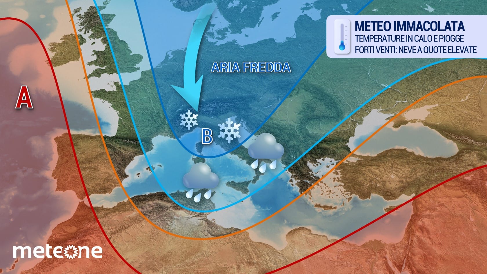 Meteo immacolata, vortice ciclonico sull'Italia: piogge, freddo e forti venti